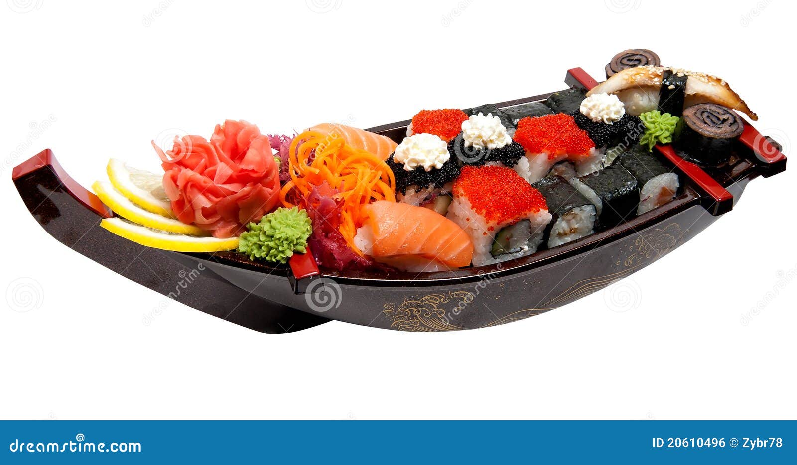 Set of Sushi on Wooden Stand Stock Photo - Image of isolated, prepared ...