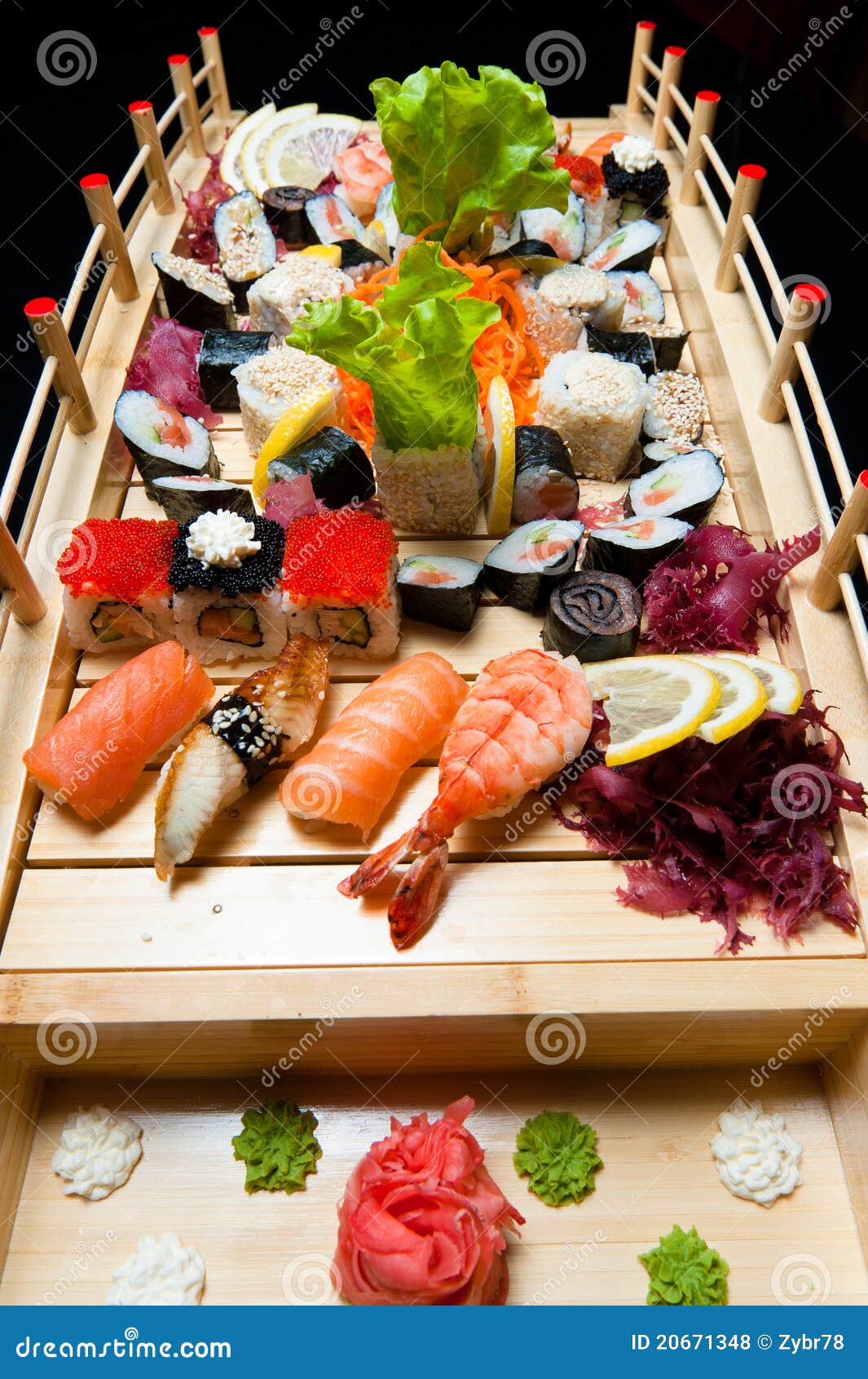 Set of Sushi on Wooden Stand Stock Photo - Image of isolated, east ...