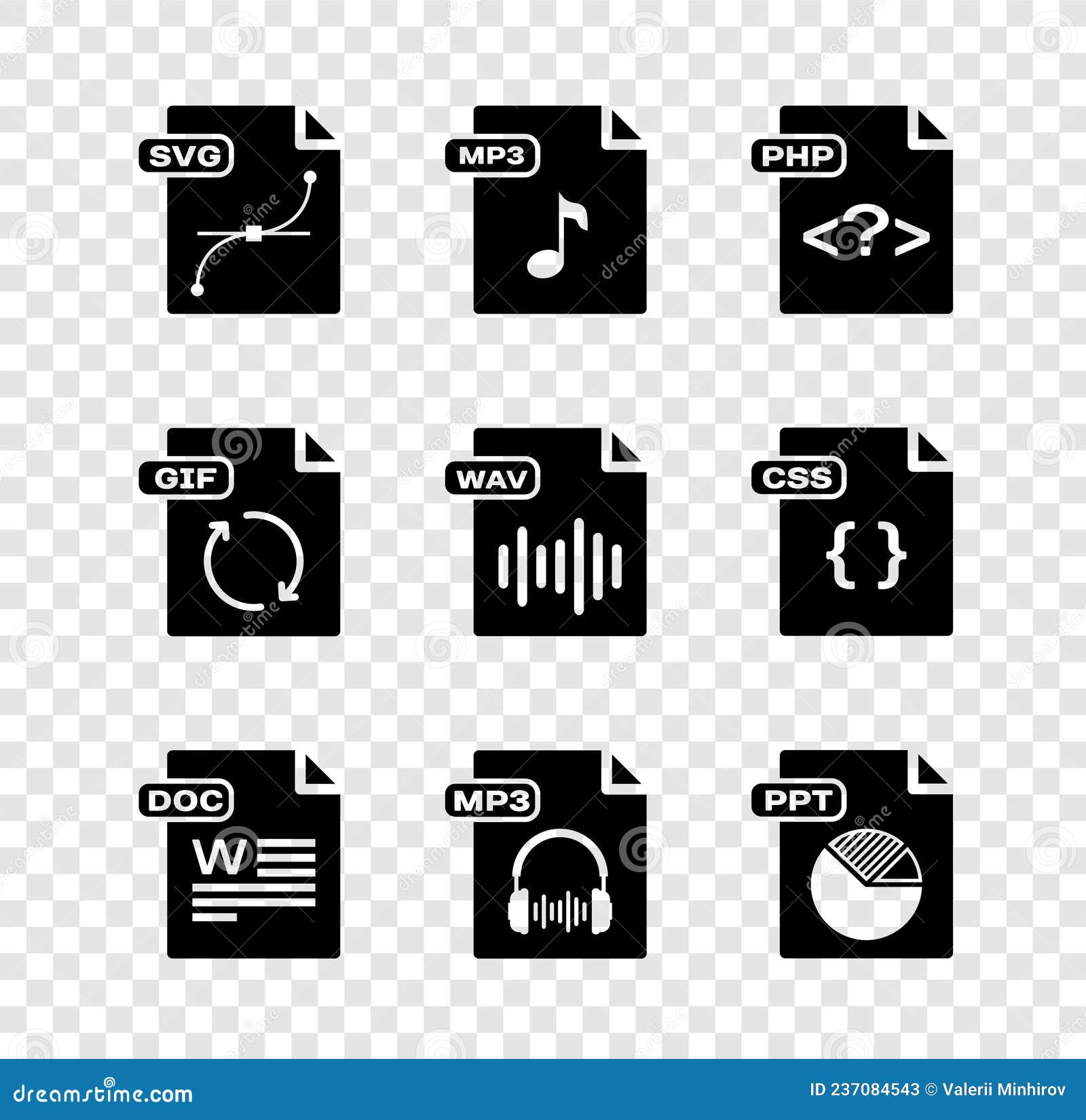 Set SVG File Document, MP3, PHP, DOC, PPT, GIF and WAV Icon. Vector ... Set SVG File Document, MP3, PHP, DOC, PPT, GIF and WAV Icon. Vector ...