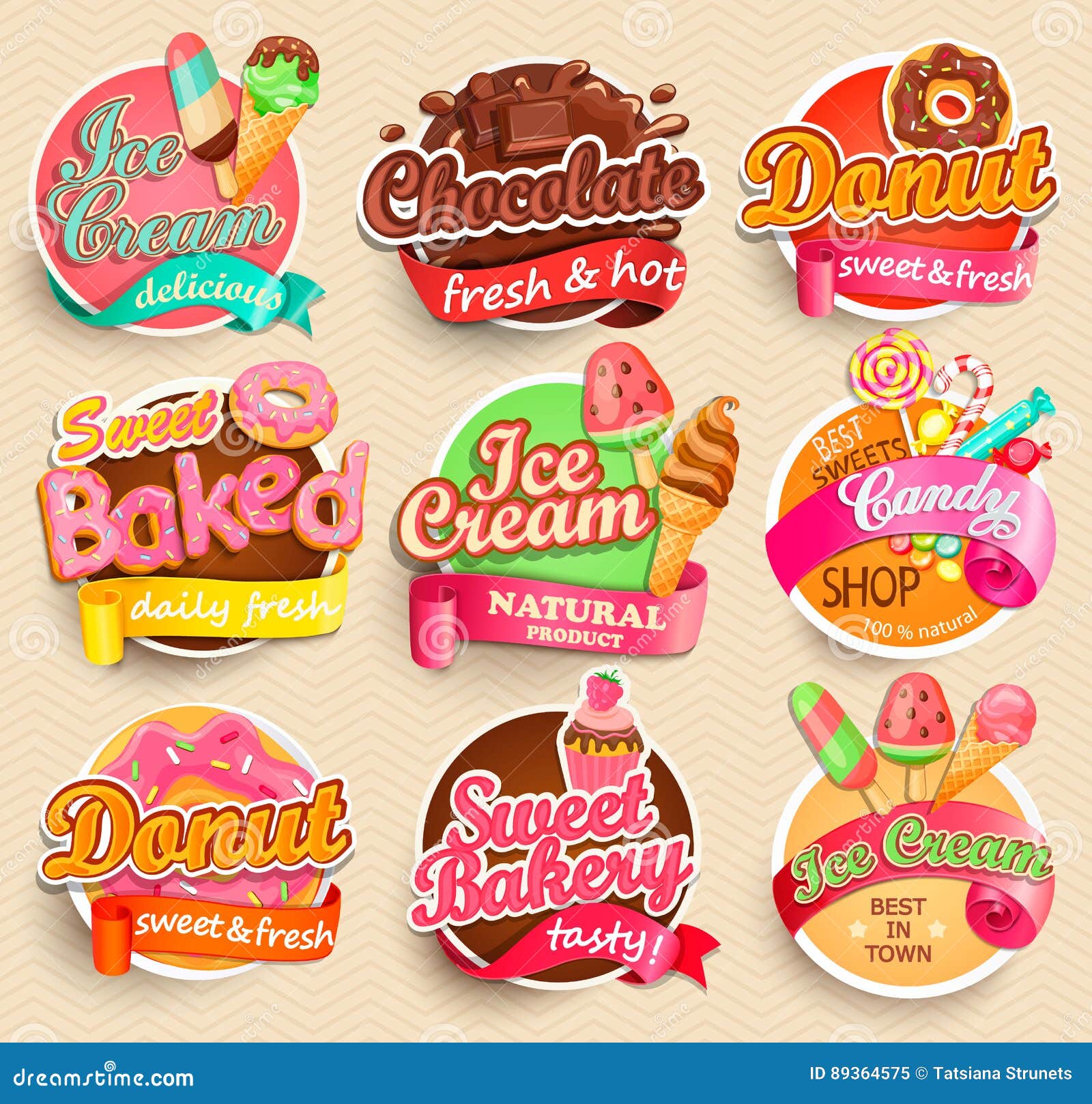 Set of sweet food labels. stock illustration. Illustration of design ...