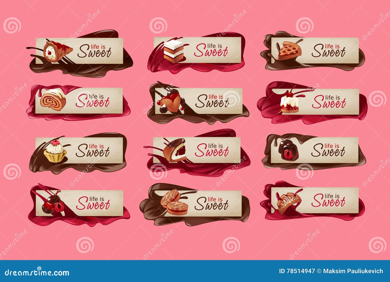 Set of Sweet Vector Banners. Stock Vector - Illustration of bright ...