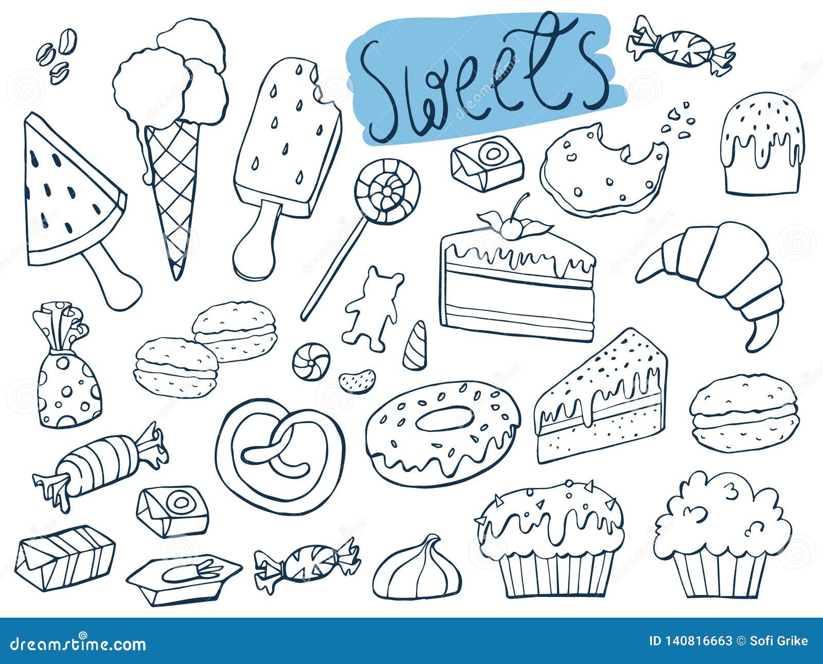 Set Of Sweets. Doodles Hand Drawn Sketchy Vector Objects ...