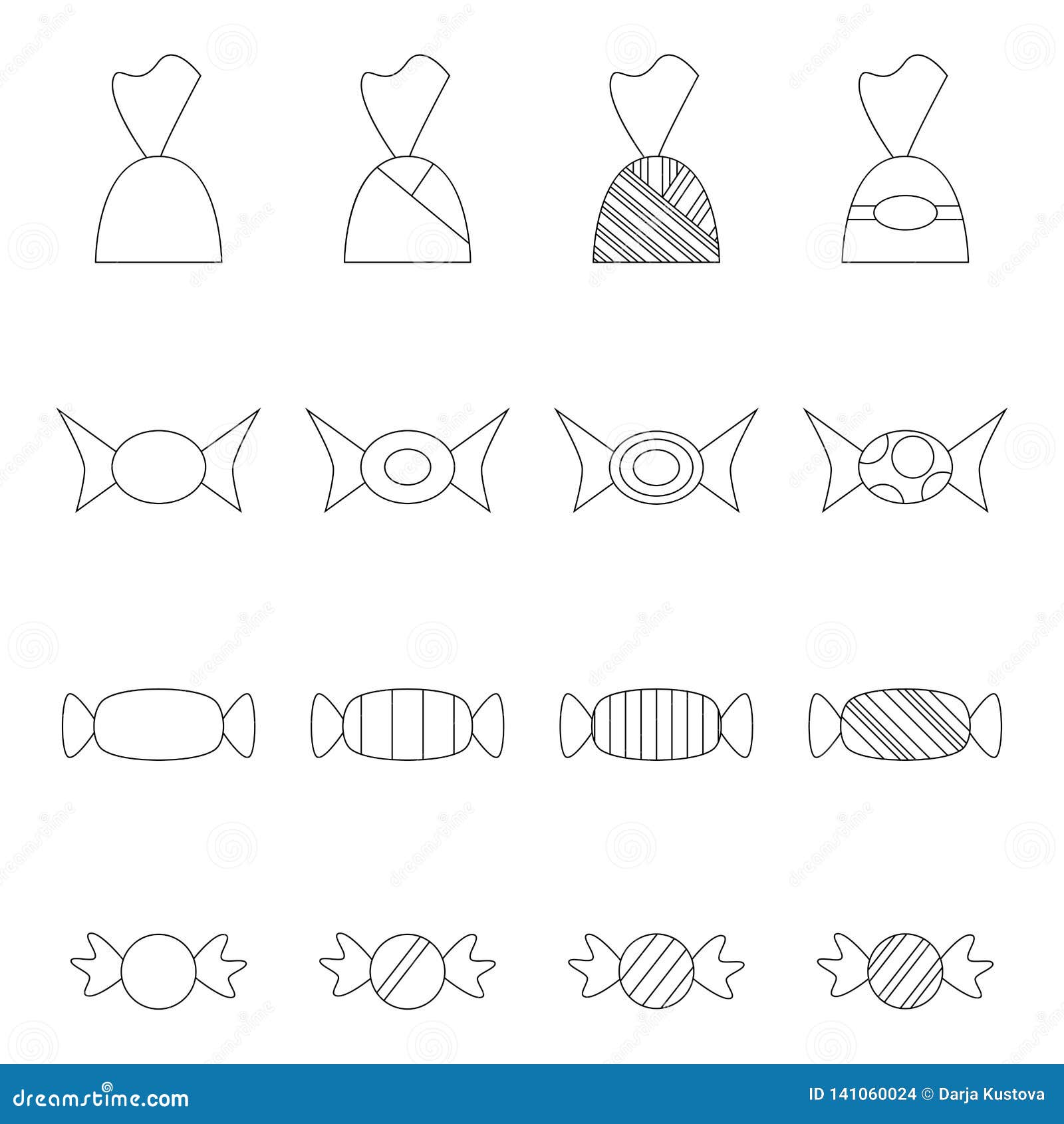 Set of Sweets Icon. Black and White Design Elements for Candy. Stock ...