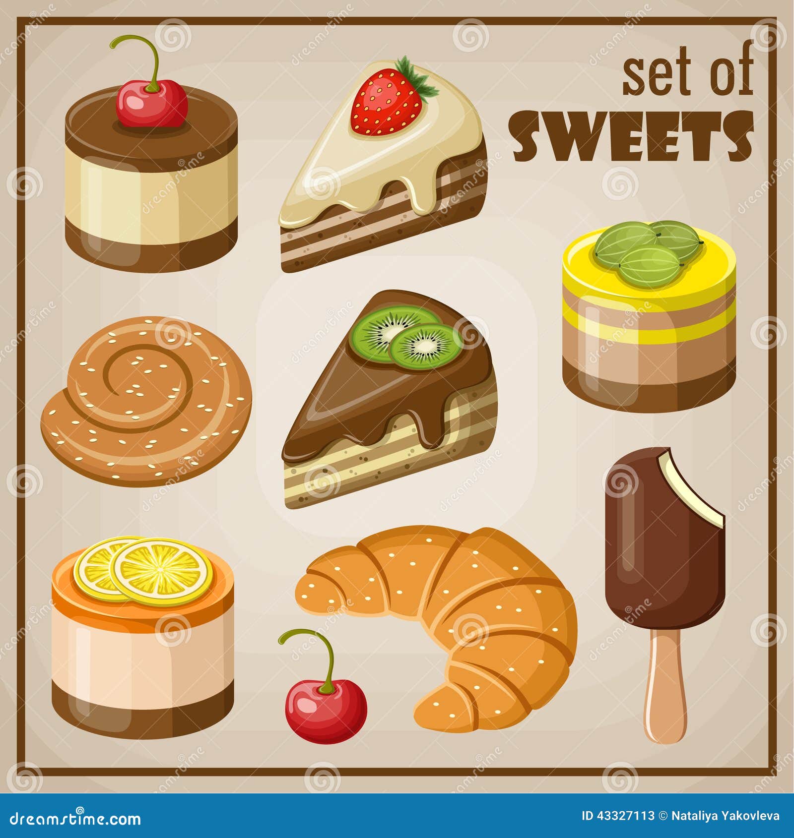 Set of sweets stock vector. Illustration of pastry, food - 43327113