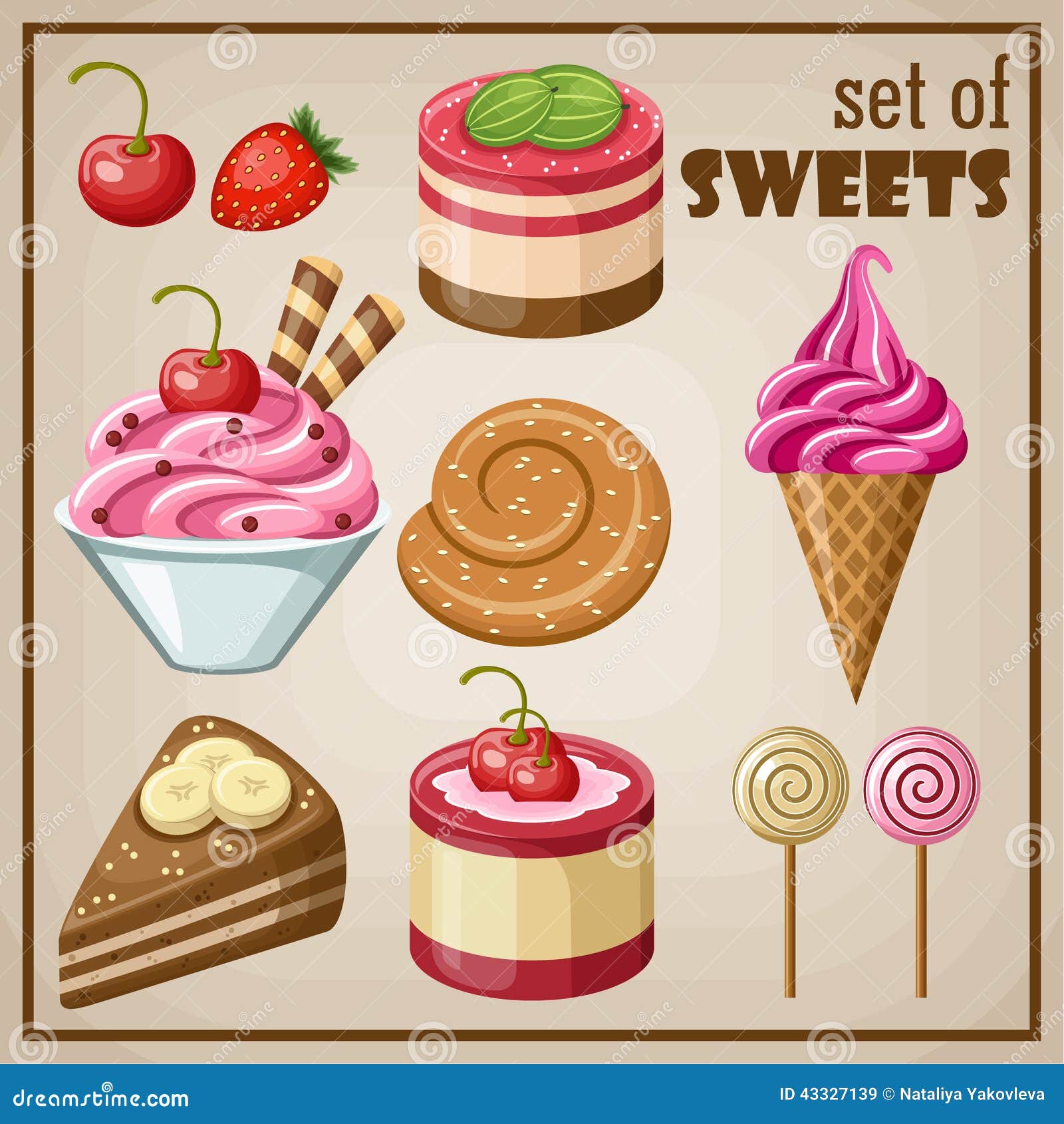 Set of sweets stock vector. Illustration of muffin, cherry - 43327139
