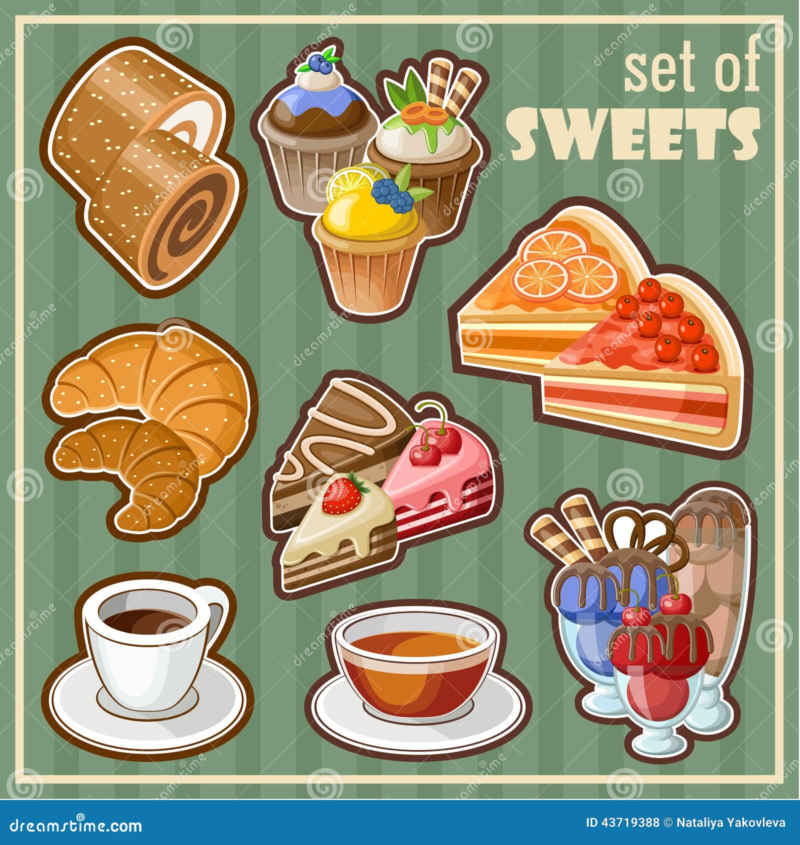 Set of sweets. stock vector. Illustration of dessert - 43719388