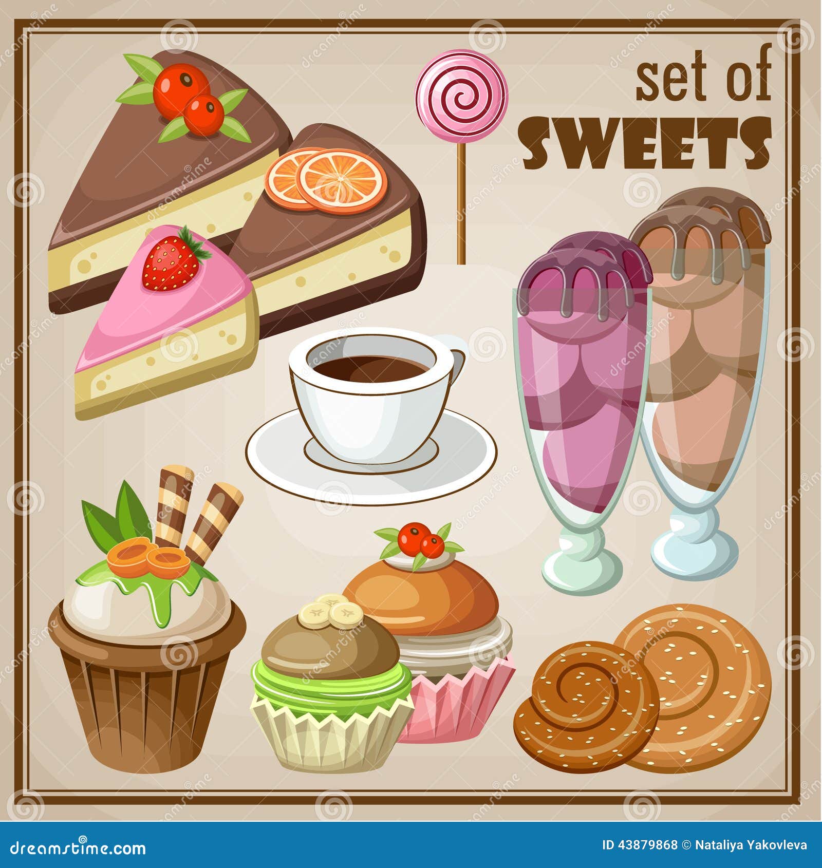 Set of sweets. stock vector. Illustration of cupcake - 43879868