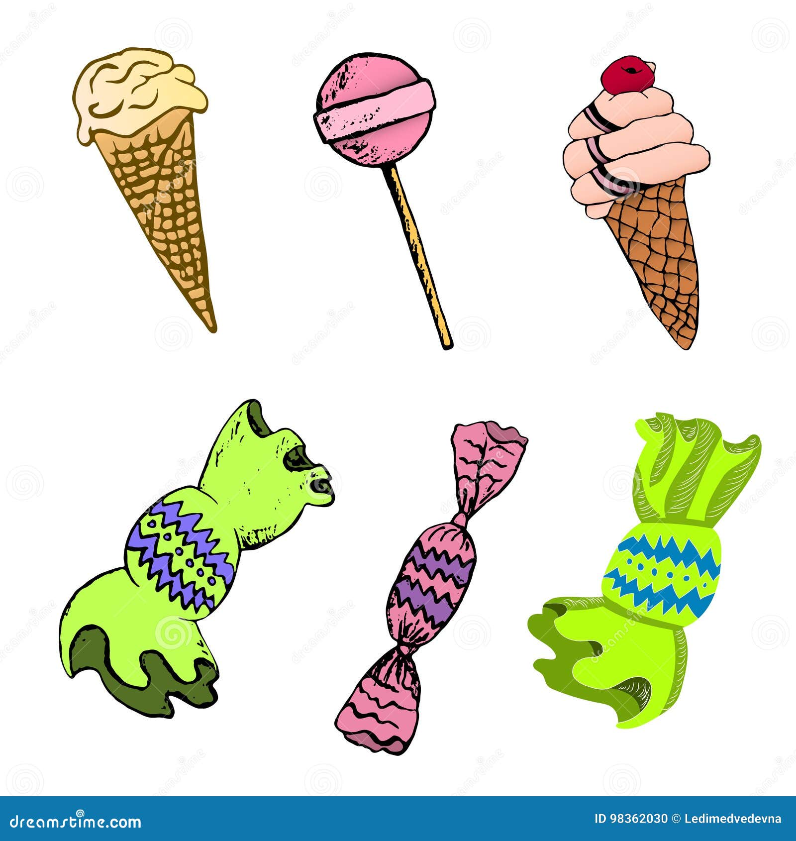 Set of Sweets. Vector Illustration. Drawing by Hand. Stock Vector ...