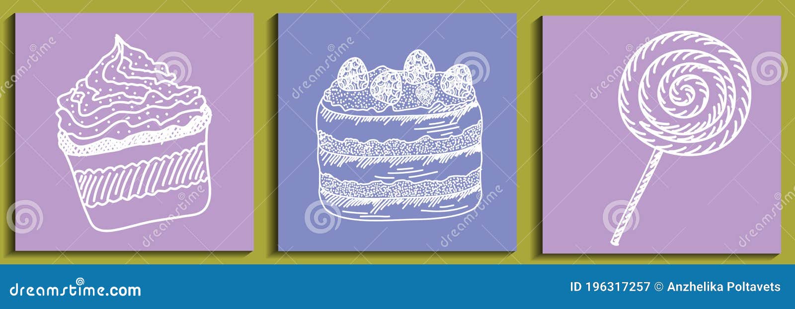 A Set of Sweets with a White Outline Isolated on a Colored Background ...