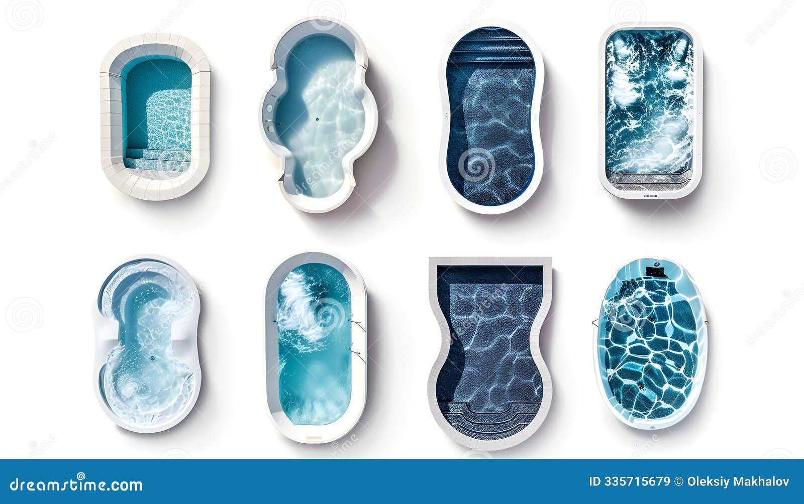 Swimming Pools Top View Set Isolated On White Background. Cartoon ...