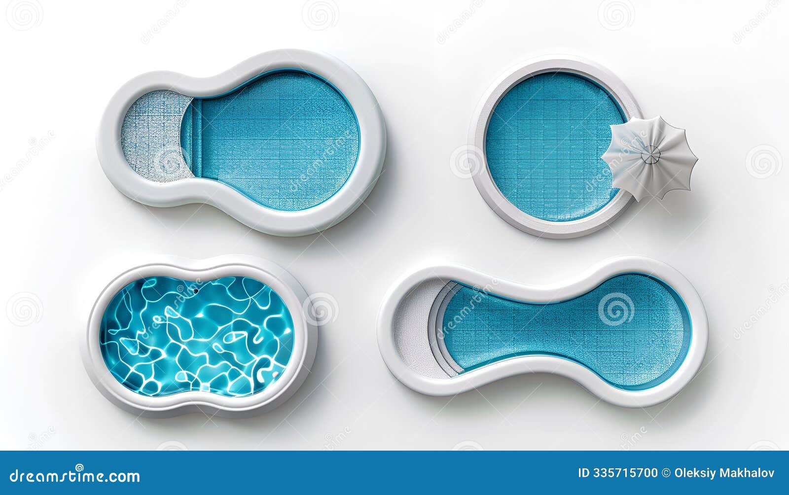 Set with Swimming Pools of Different Shapes on White, Top View. Banner ...