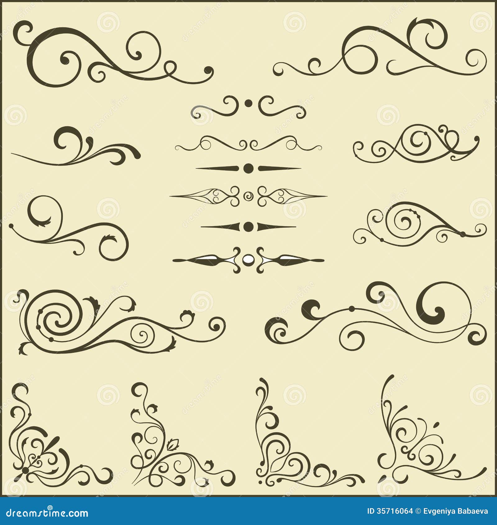 Set of Swirl Elements for Design. Stock Vector - Illustration of border ...
