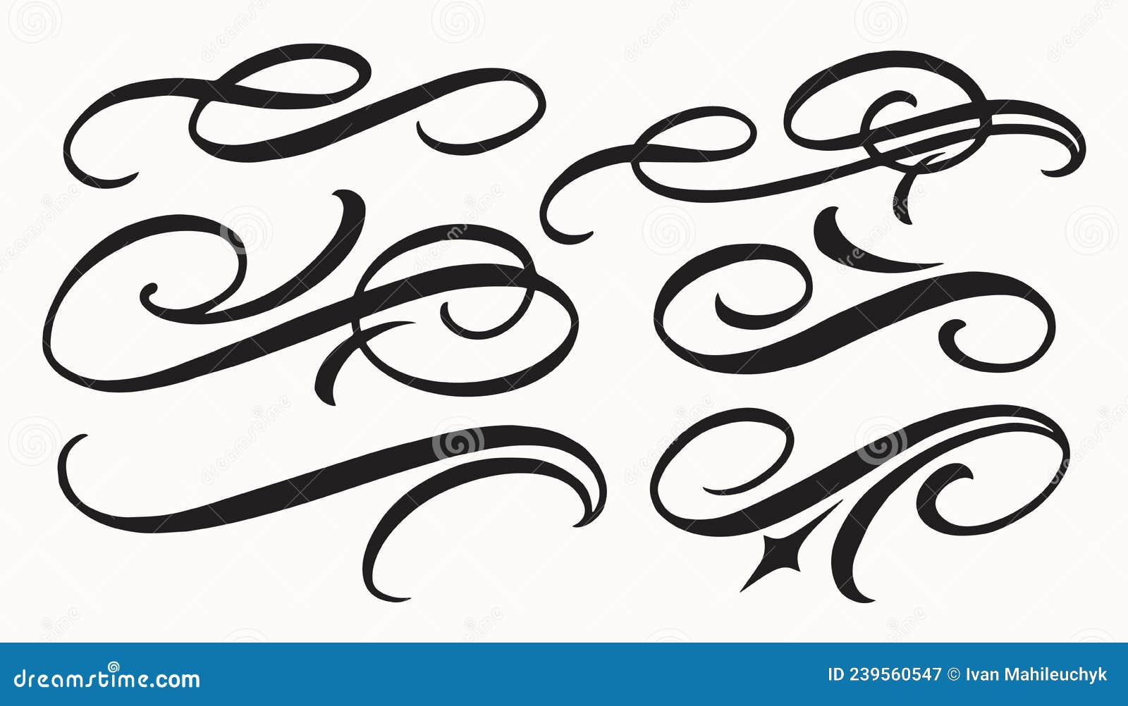 Set of Swirl Elements for Lettering Stock Vector - Illustration of ...