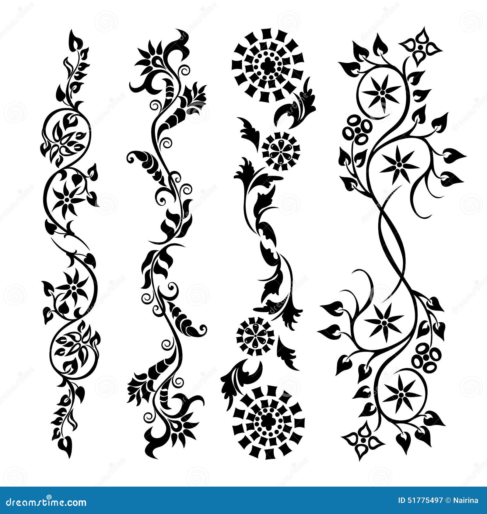 Set Swirling Decorative Flower Pattern Stock Vector - Illustration of ...
