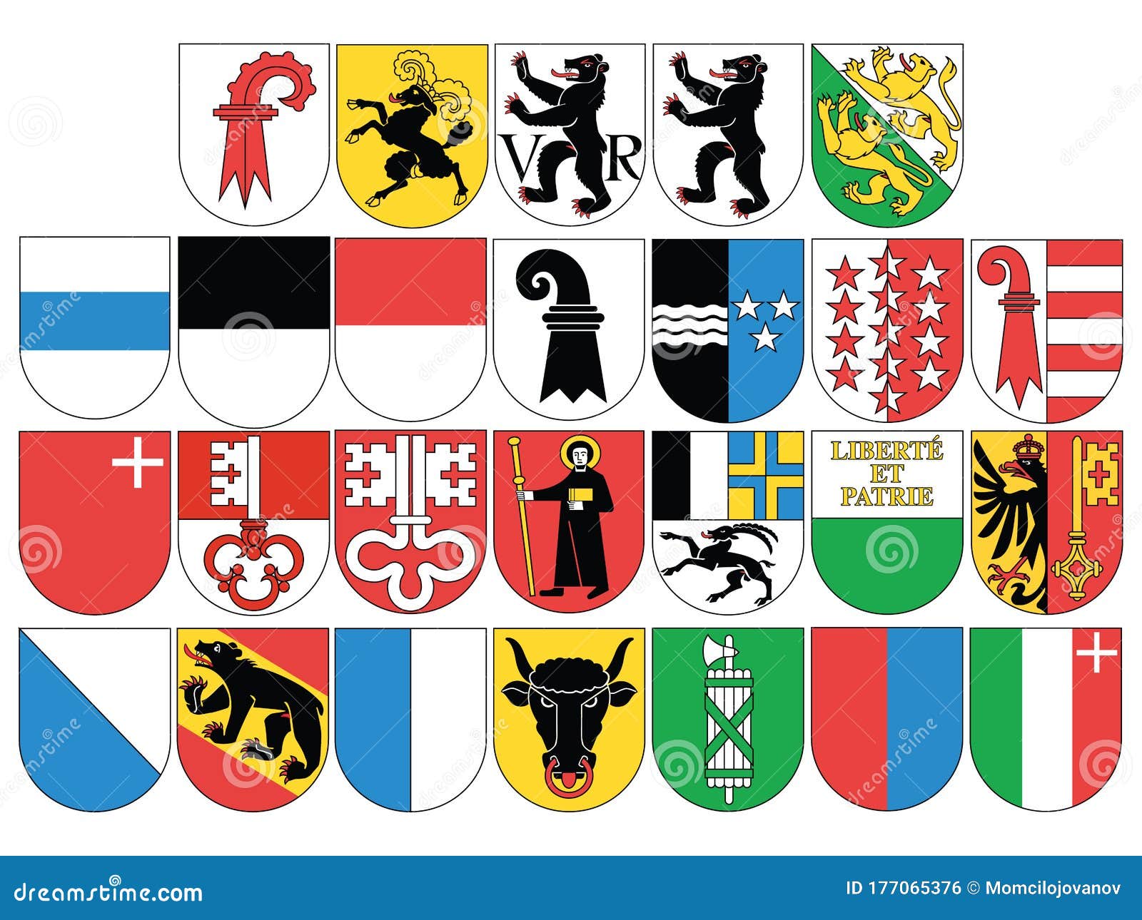 Set of Swiss Cantonal Coats of Arms Stock Vector - Illustration of ...