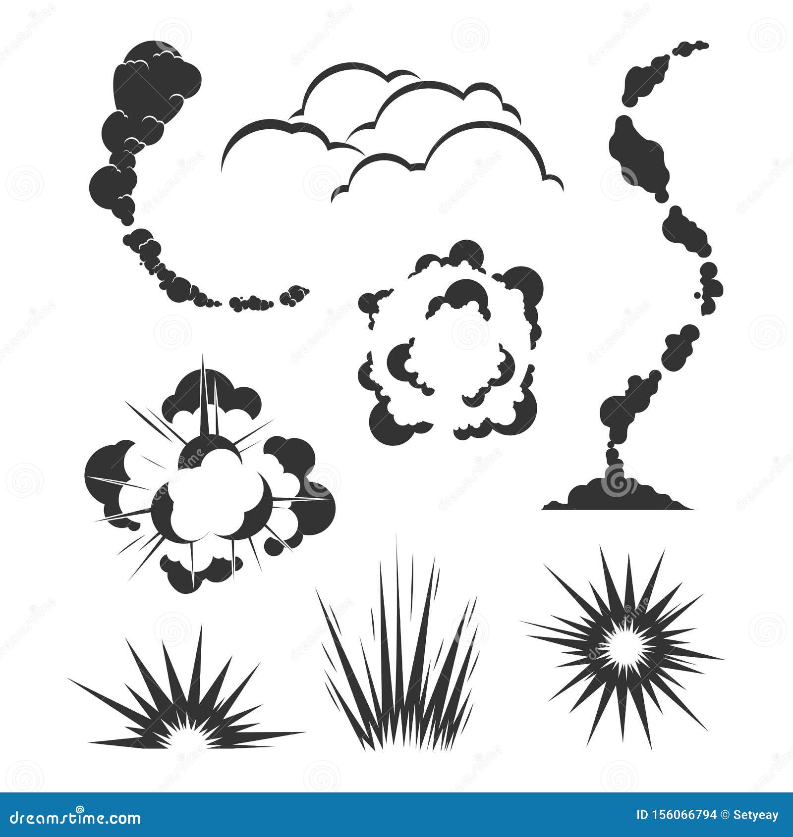 Set of Swoosh Comic Smoke Logo Vector. Energy Explosion Effect and ...