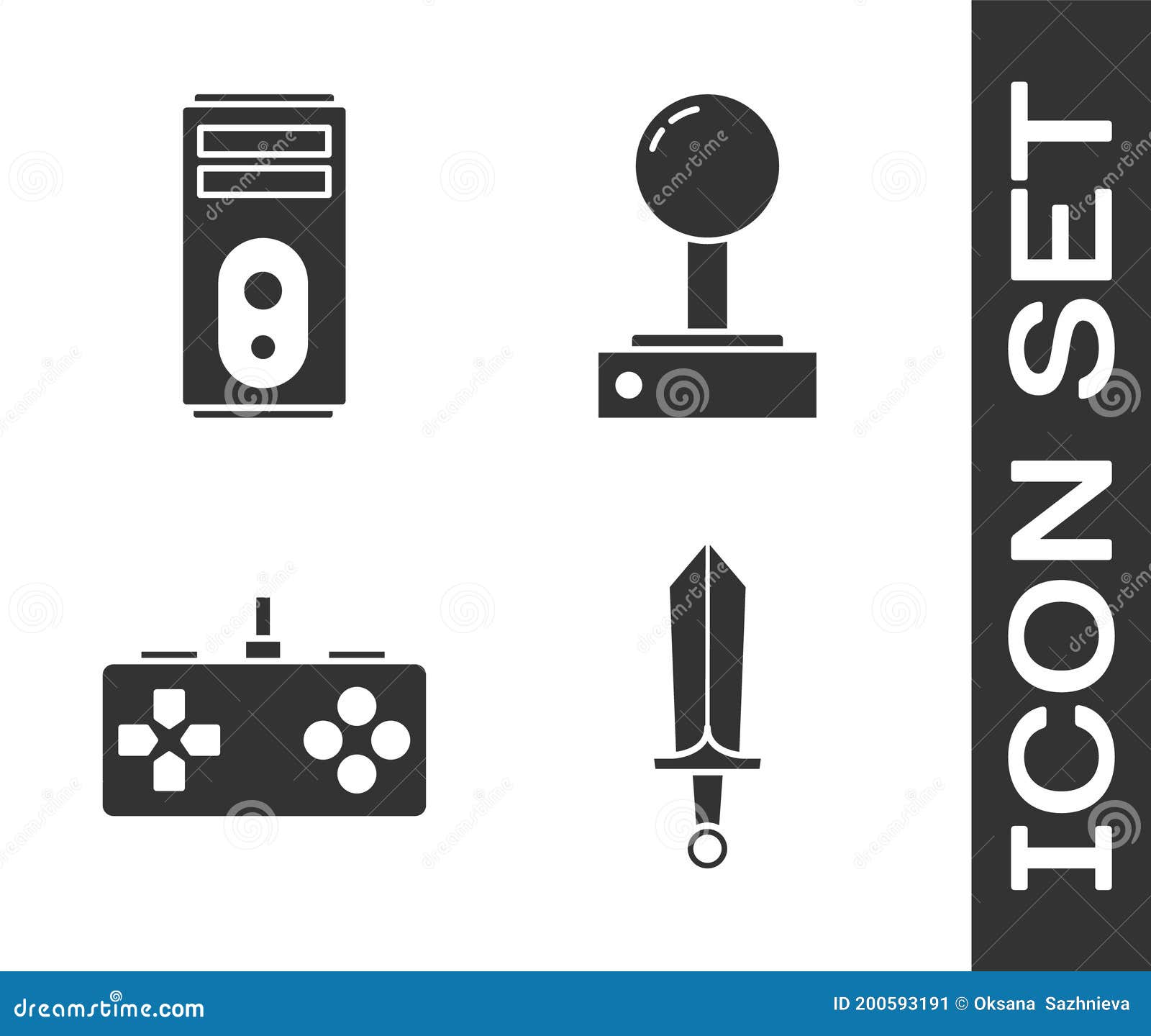 Set Sword For Game Computer Gamepad And Joystick For Arcade Machine Icon Vector Stock Vector