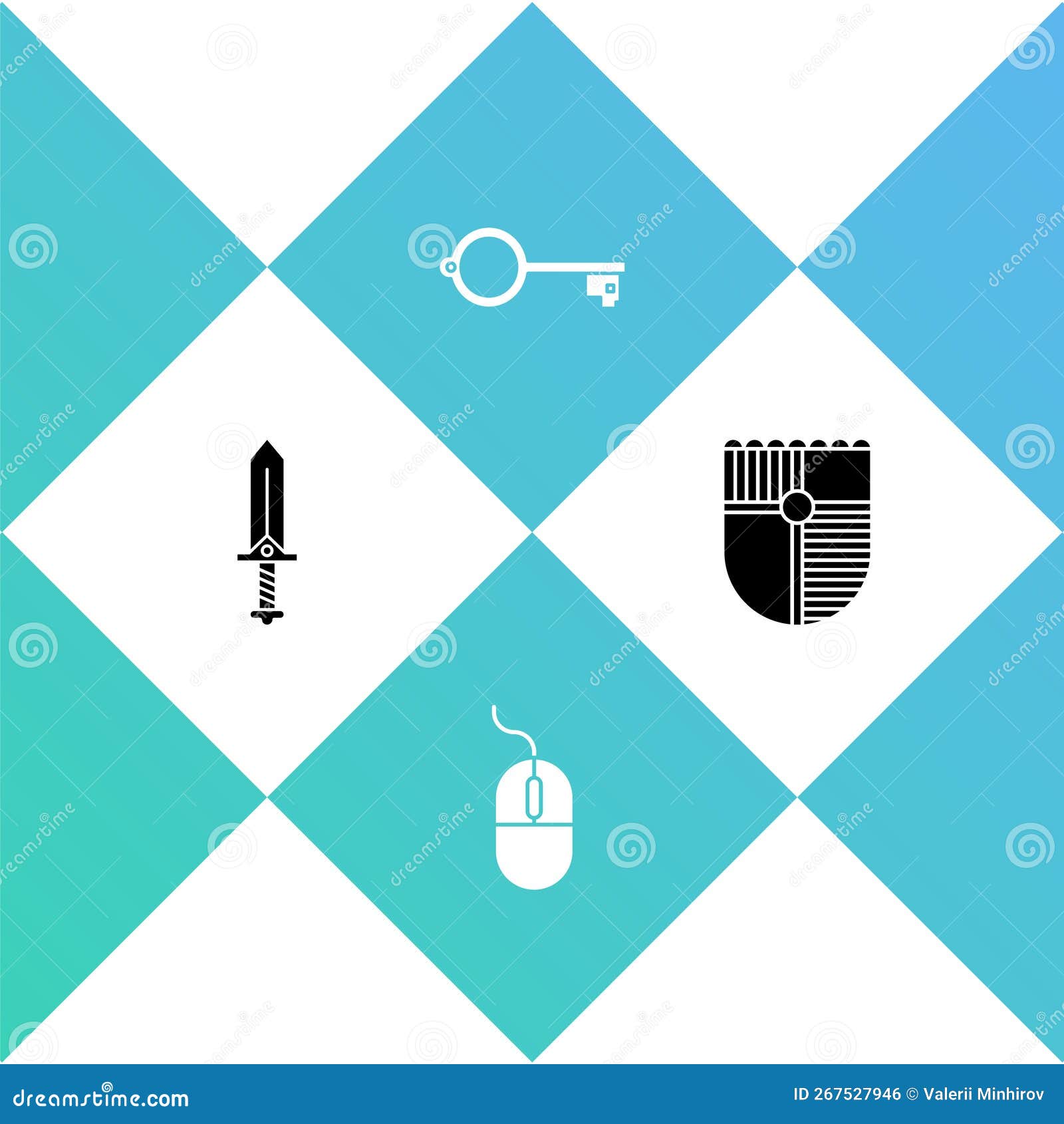 Set Sword for Game, Computer Mouse, Ancient Key and Shield Icon. Vector ... Set Sword for Game, Computer Mouse, Ancient Key and Shield Icon. Vector ...