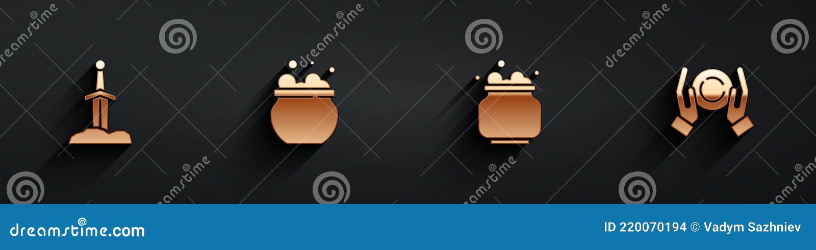 Set Sword in the Stone, Witch Cauldron, and Magic Ball Hand Icon with ...