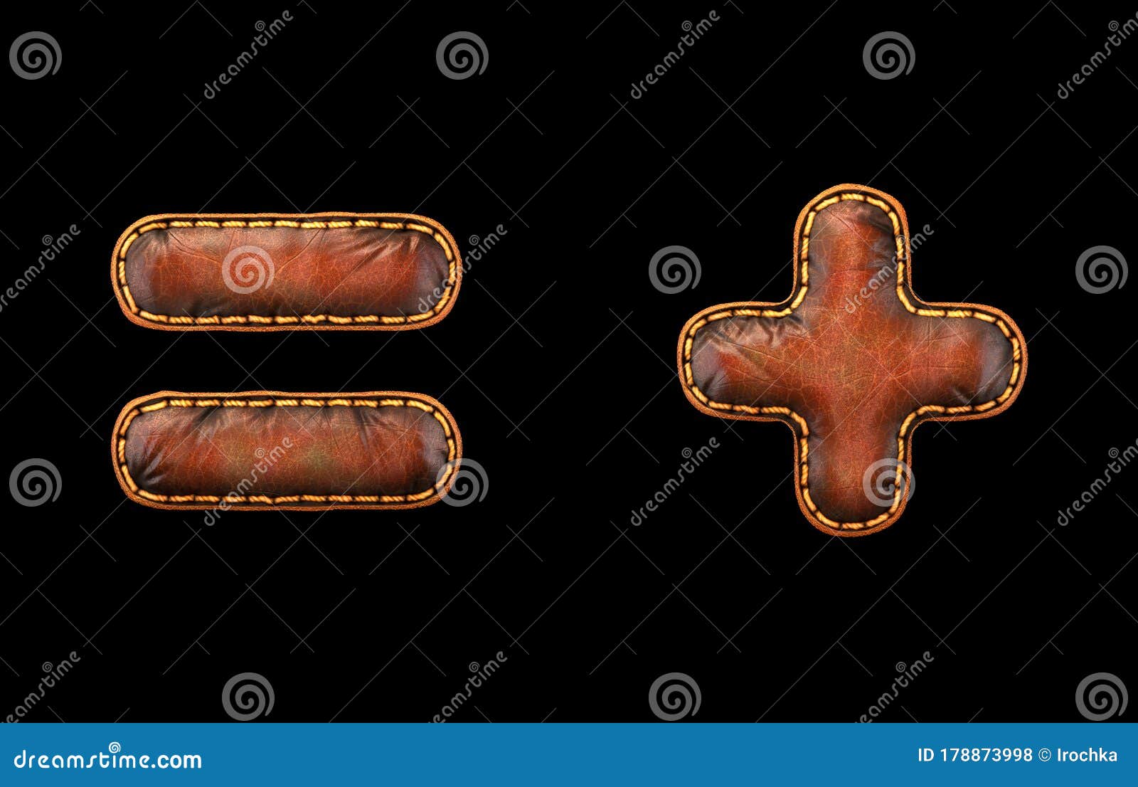 Set of Symbols Equals and Plus Made of Leather. 3D Render Font with ...