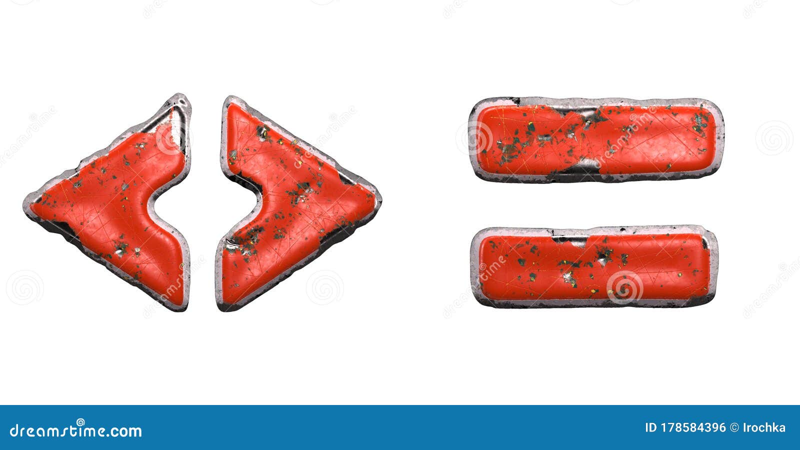 Set Of Symbols Left, Right Angle Bracket And Equals Made Of Red Painted ...