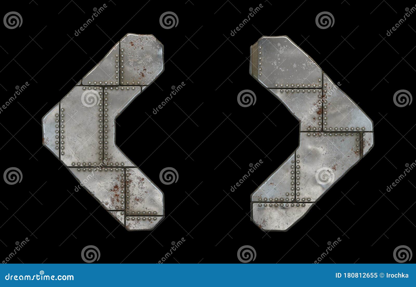 Set of Symbols Left and Right Angle Bracket Made of Industrial Metal on ...