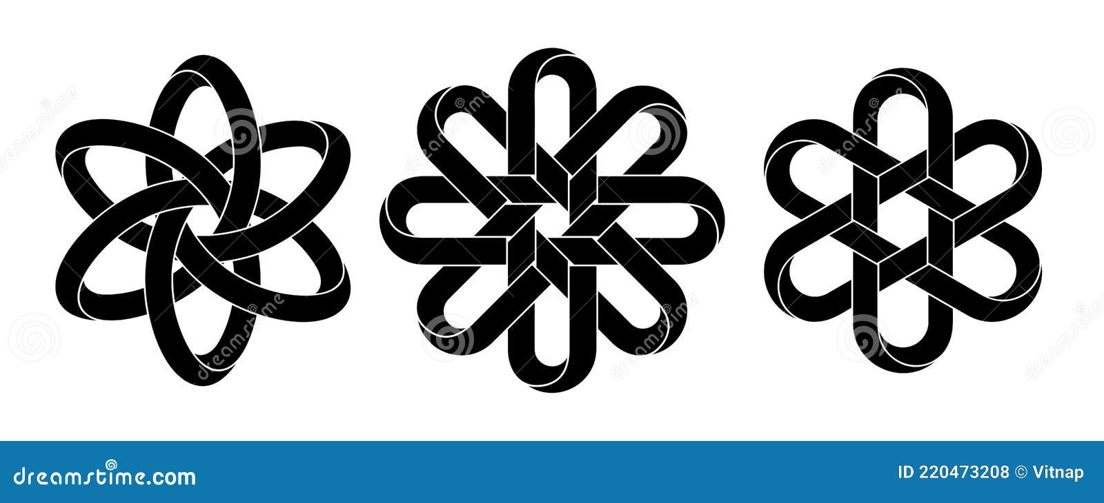 Set of Symbols Made of Mobius Stripes Intertwined in Hexagonal and ...