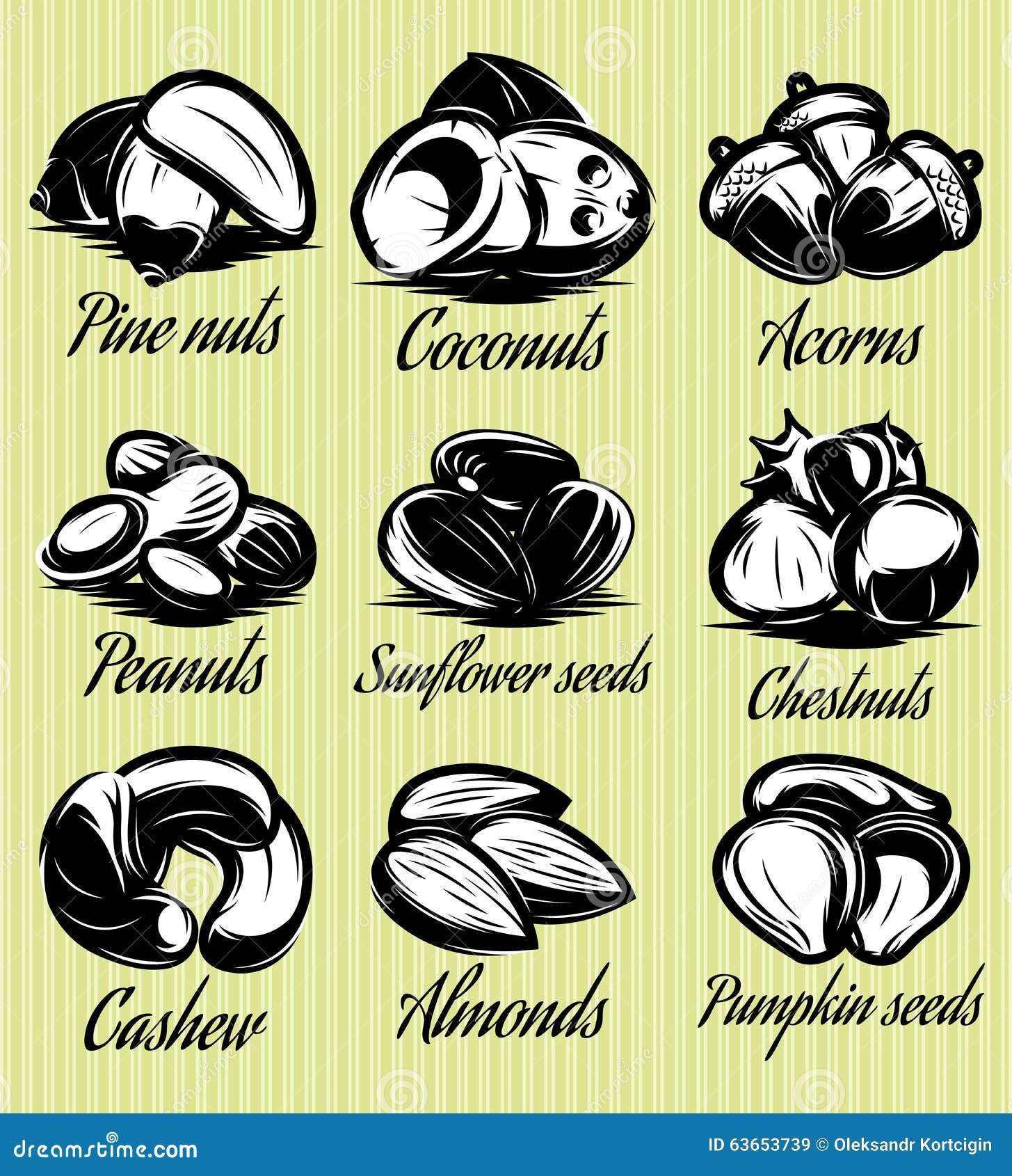 Set Symbols Patterns Of Different Seeds, Nuts, Fruits Royalty-Free ...