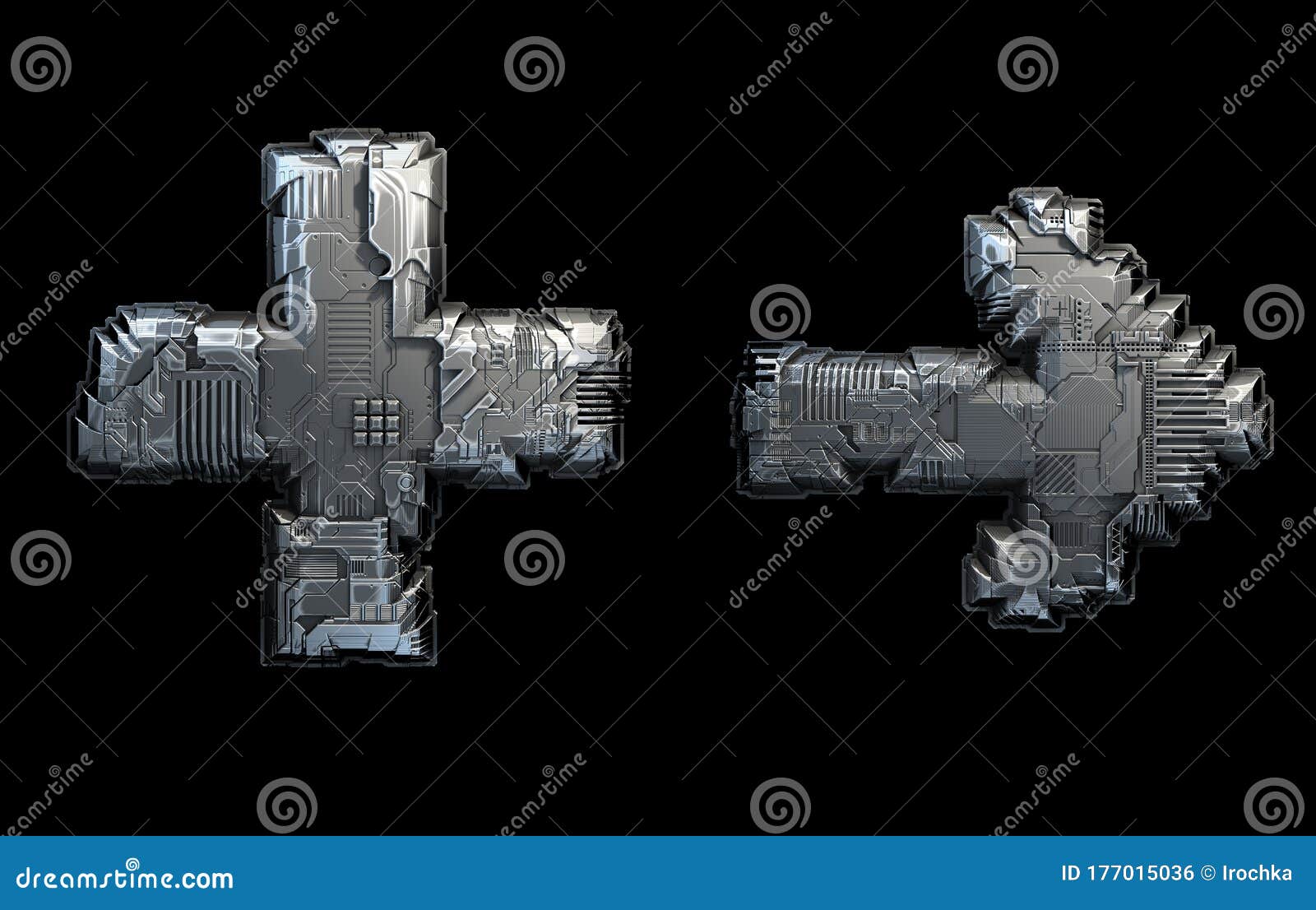 Set of Symbols Plus and Right Arrow Made of Metal Isolated on Black ...