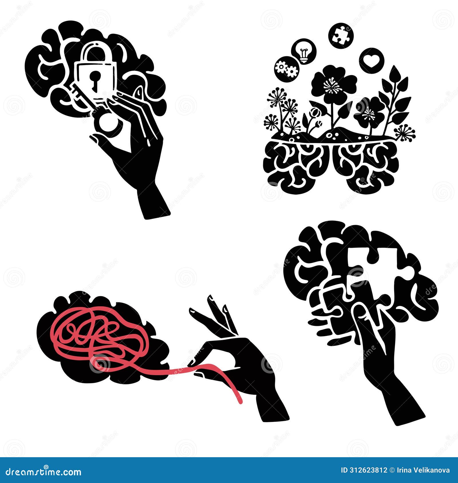 Set of Symbols Secrets of the Mind Vector Illustration Silhouette Stock ...
