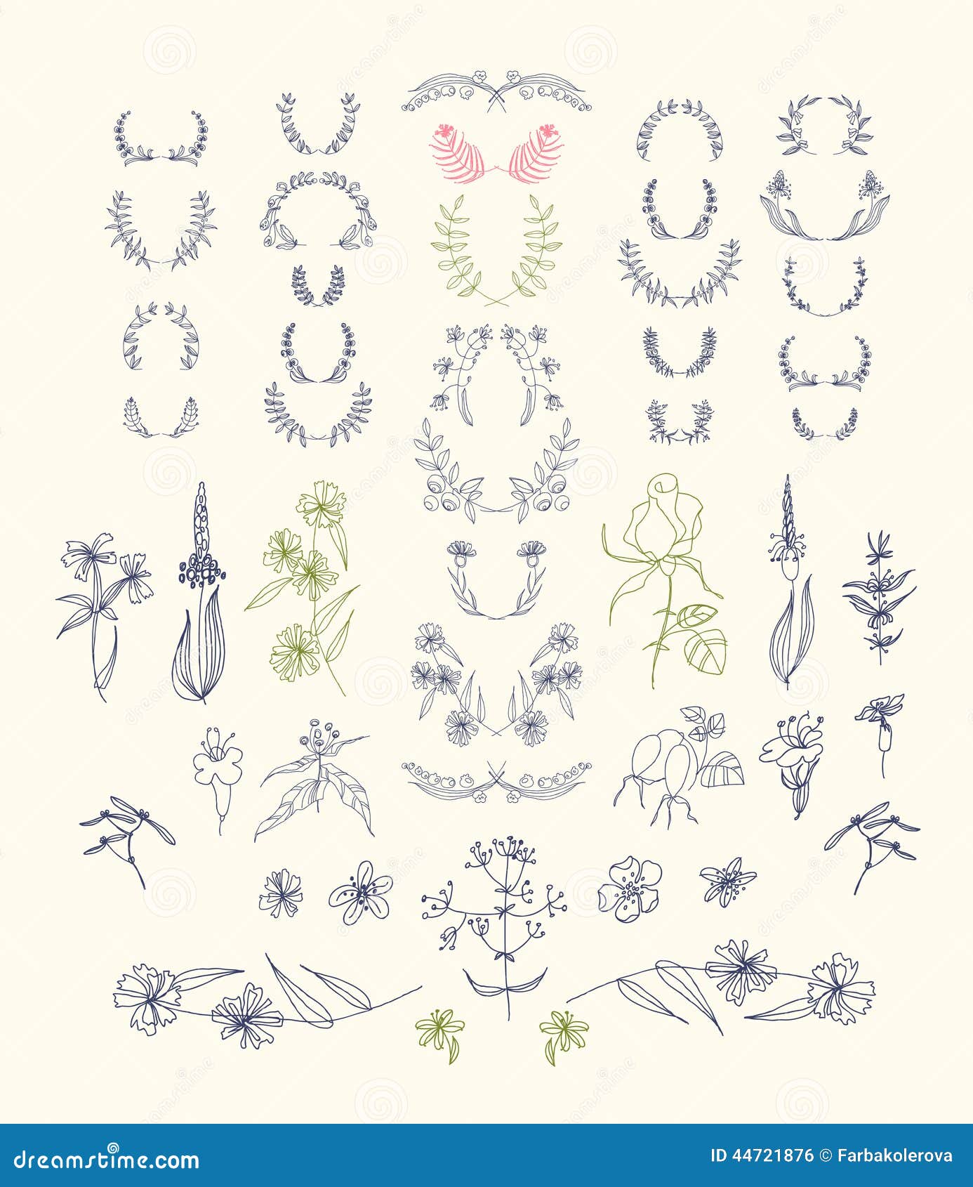 Set of Symmetrical Floral Graphic Design Elements. Stock Vector ...