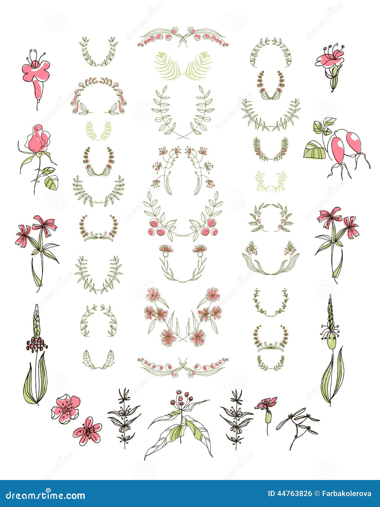 Set of Symmetrical Floral Graphic Design Elements. Stock Vector ...