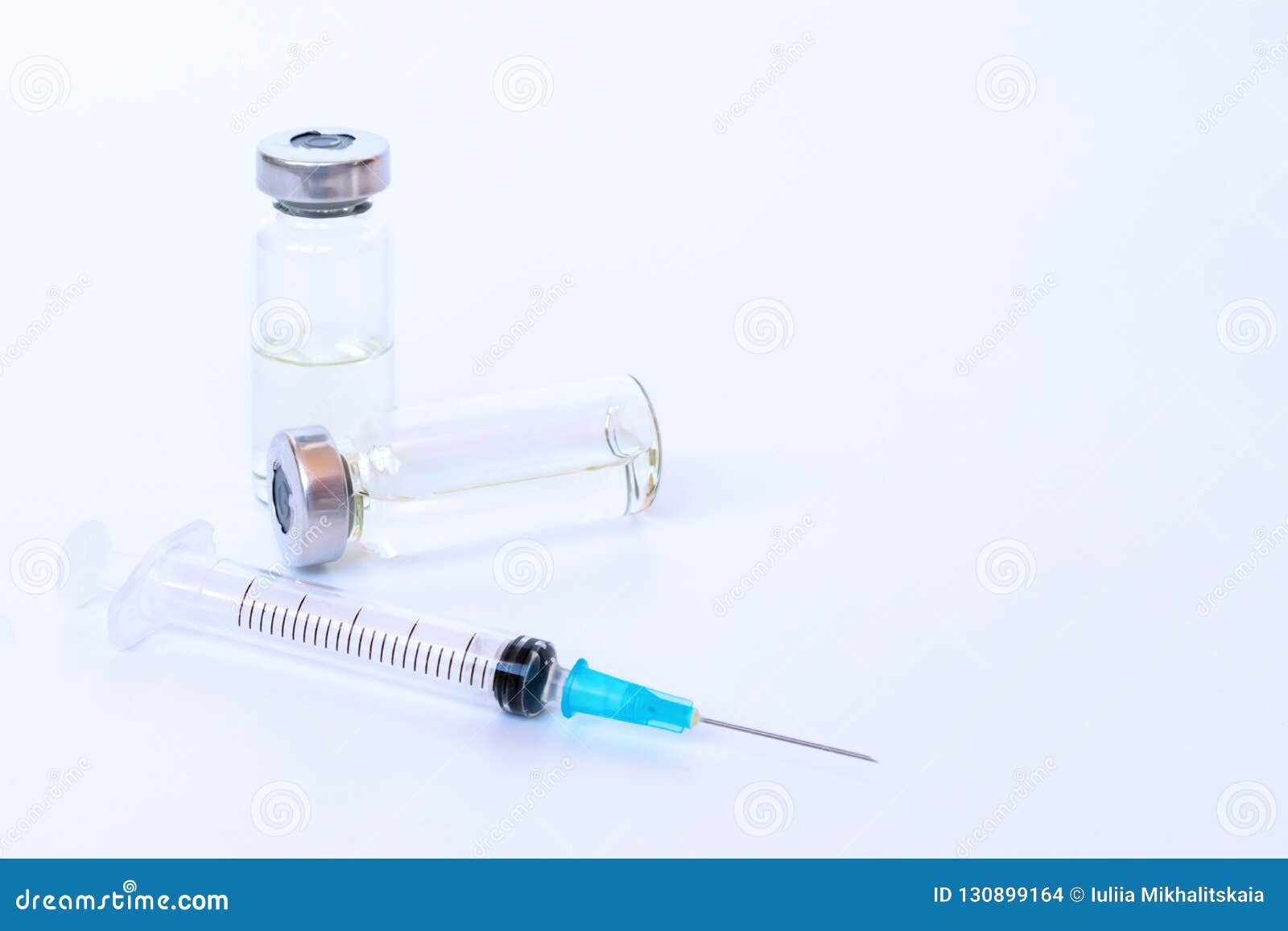 Set of Syringe, Two Vials and Tablets on White Background Stock Photo ...