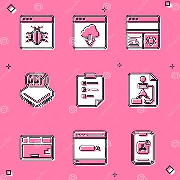 Set System Bug, Cloud Technology Data Transfer, Debugging, Processor, Clipboard with Checklist ...