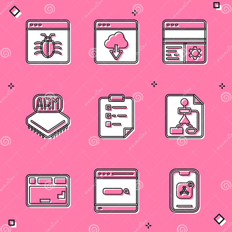 Set System Bug, Cloud Technology Data Transfer, Debugging, Processor, Clipboard with Checklist ...