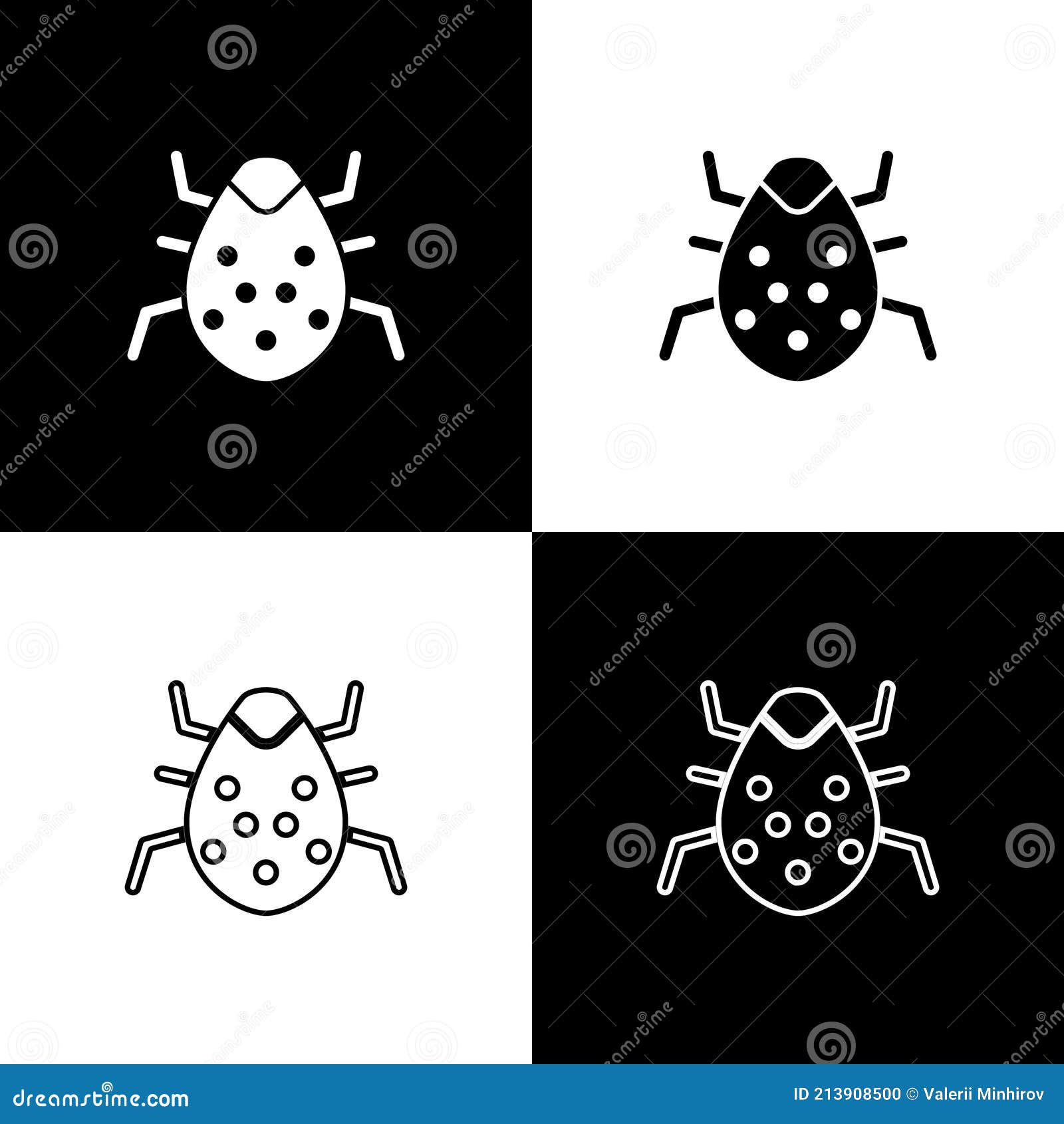 Set System Bug Concept Icon Isolated on Black and White Background. Code Bug Concept. Bug in the ...
