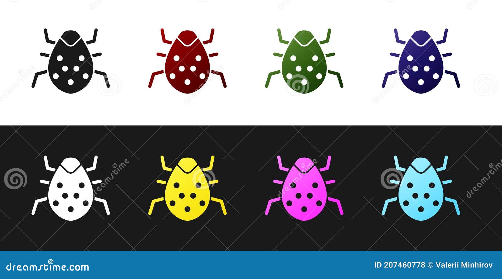 Set System Bug Concept Icon Isolated on Black and White Background ...