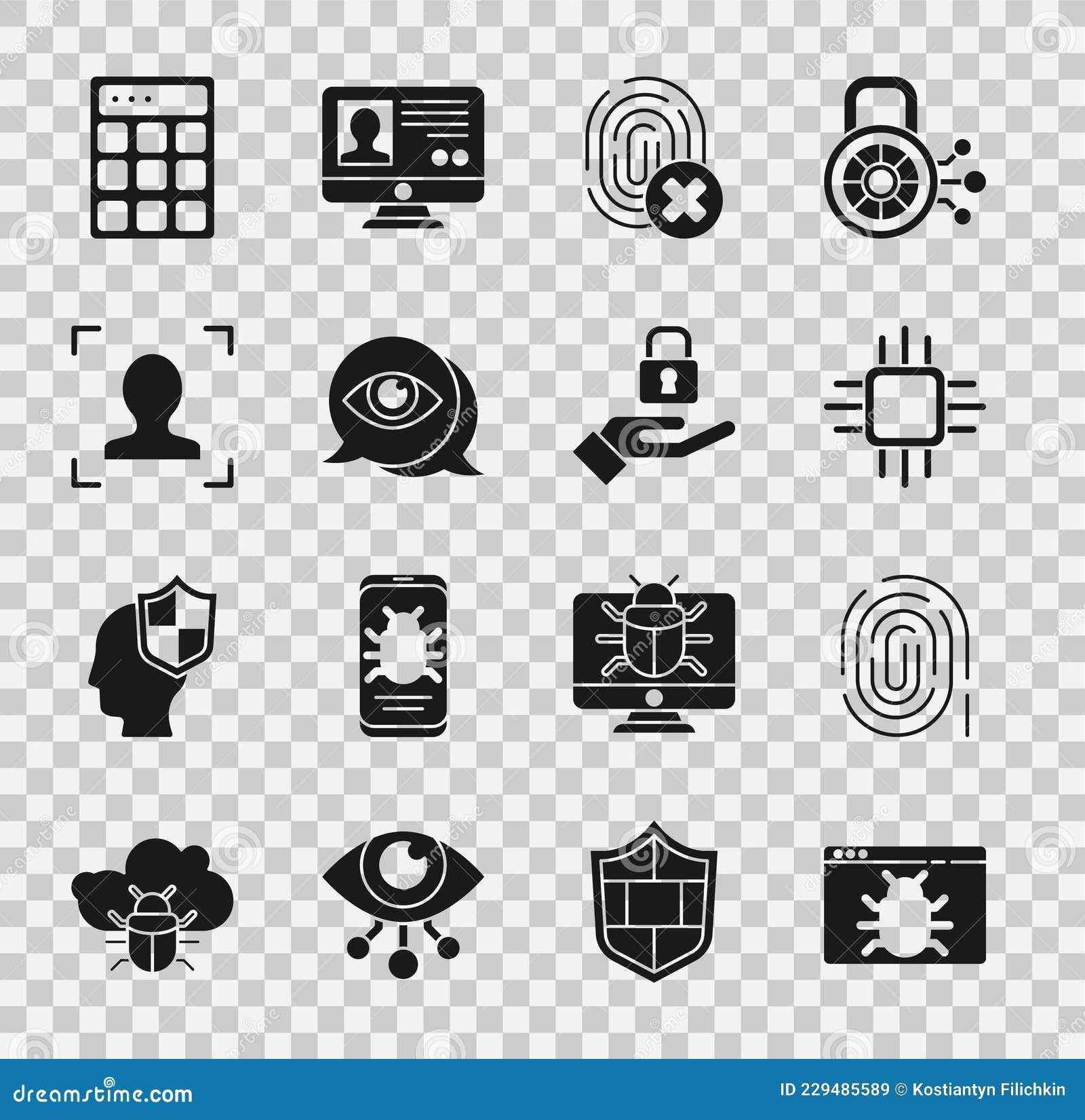 Set System Bug Fingerprint Processor With Microcircuits Cpu Cancelled Fingerprint Eye Scan 5084