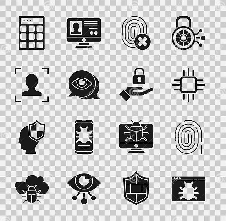 Set System Bug Fingerprint Processor With Microcircuits Cpu Cancelled Fingerprint Eye Scan