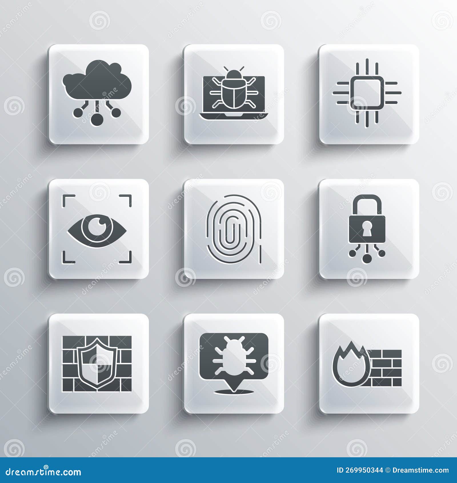 Set System Bug Firewall Security Wall Cyber Fingerprint Shield With Brick Eye Scan