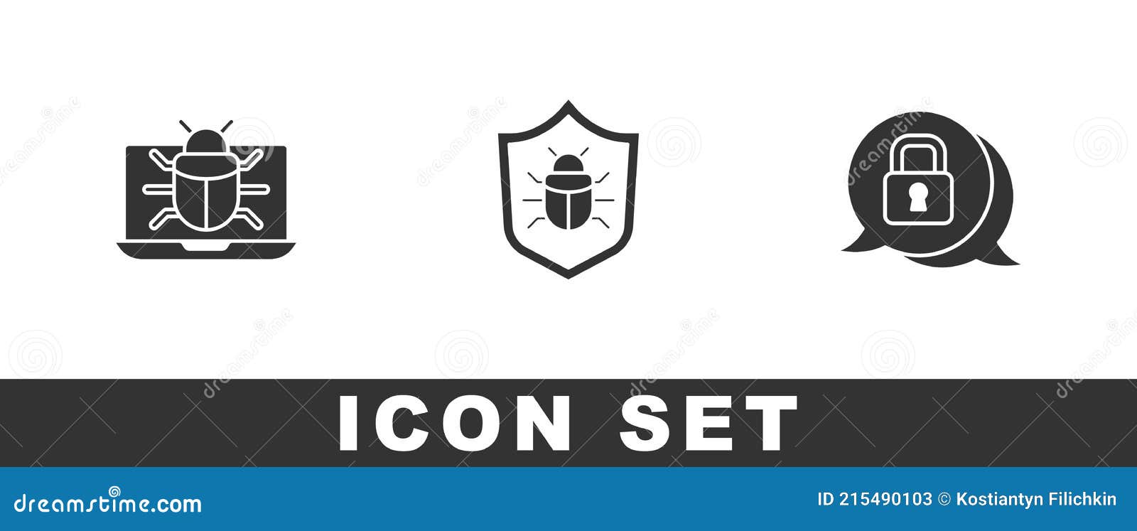 Set System Bug on Monitor, and Cyber Security Icon. Vector Stock Vector ...