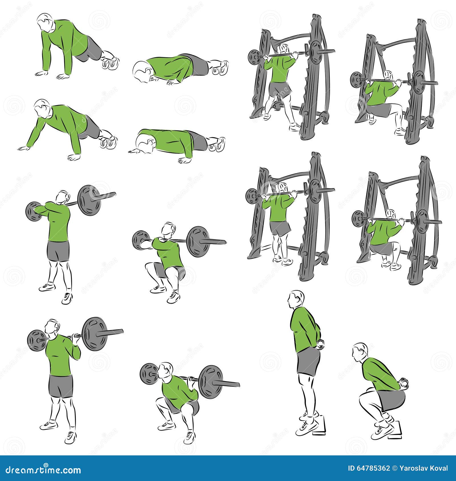 Set Of Systematic Bodybuilding Exercises Stock Image | CartoonDealer ...