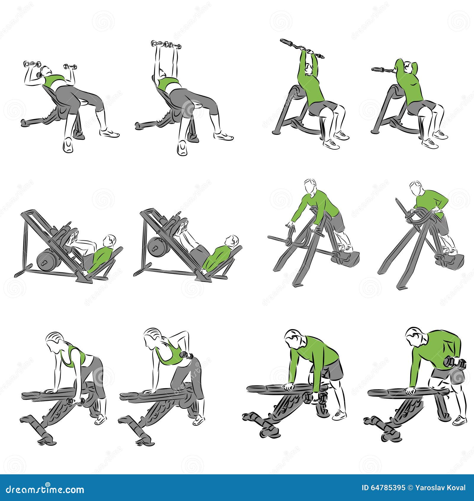 Set of Systematic Bodybuilding Exercises Stock Illustration ...