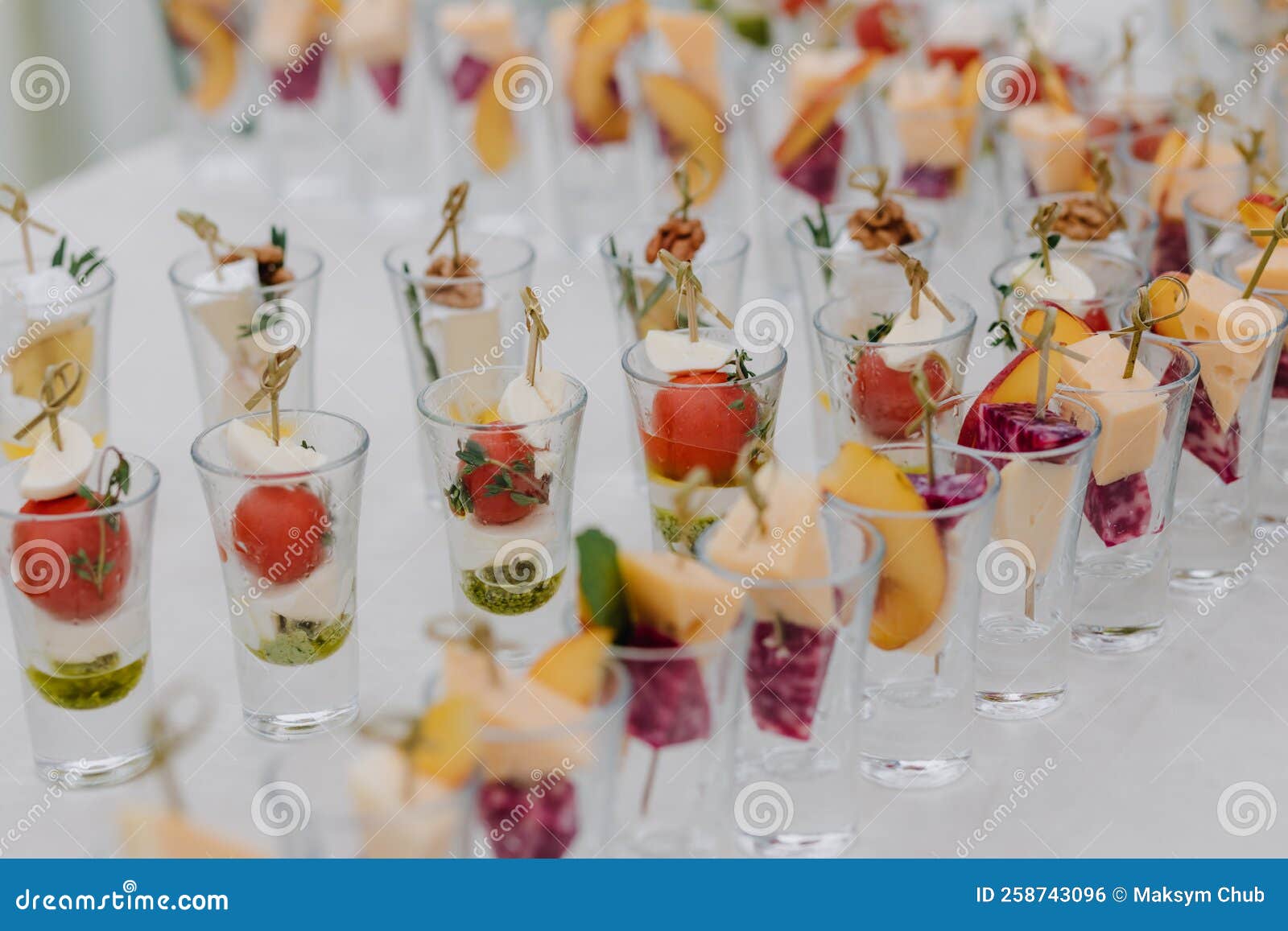 A Set Table with Appetizers Arranged in a Row Stock Photo - Image of ...