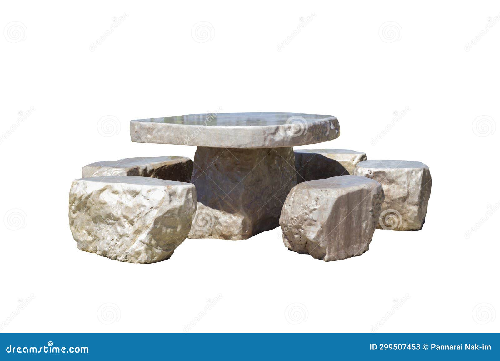 Set of Table and Chairs Made from Stone Isolated on White Background ...