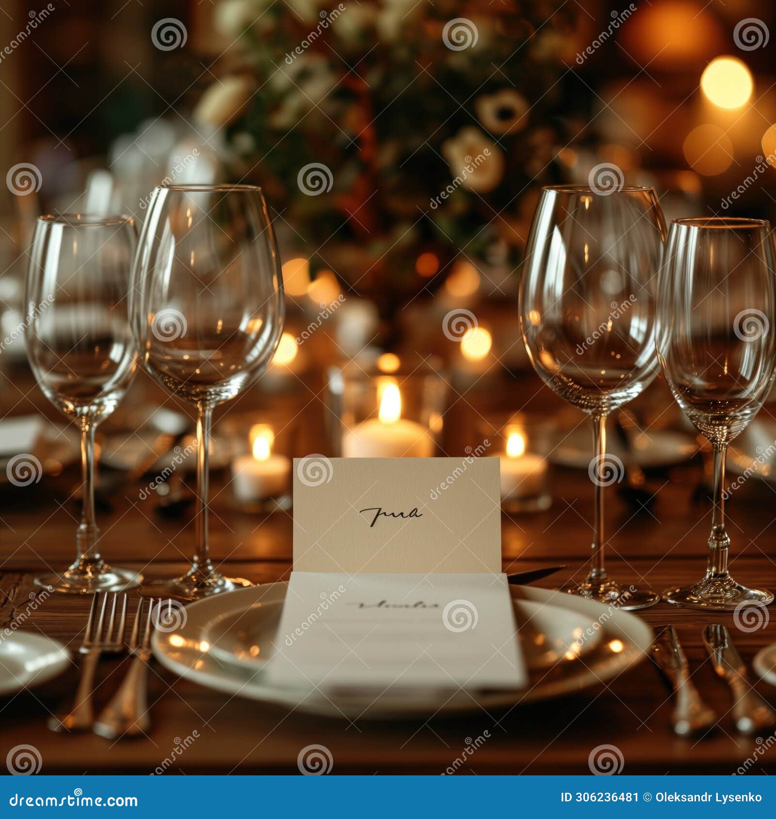Set table with guest card stock illustration. Illustration of dishware ...