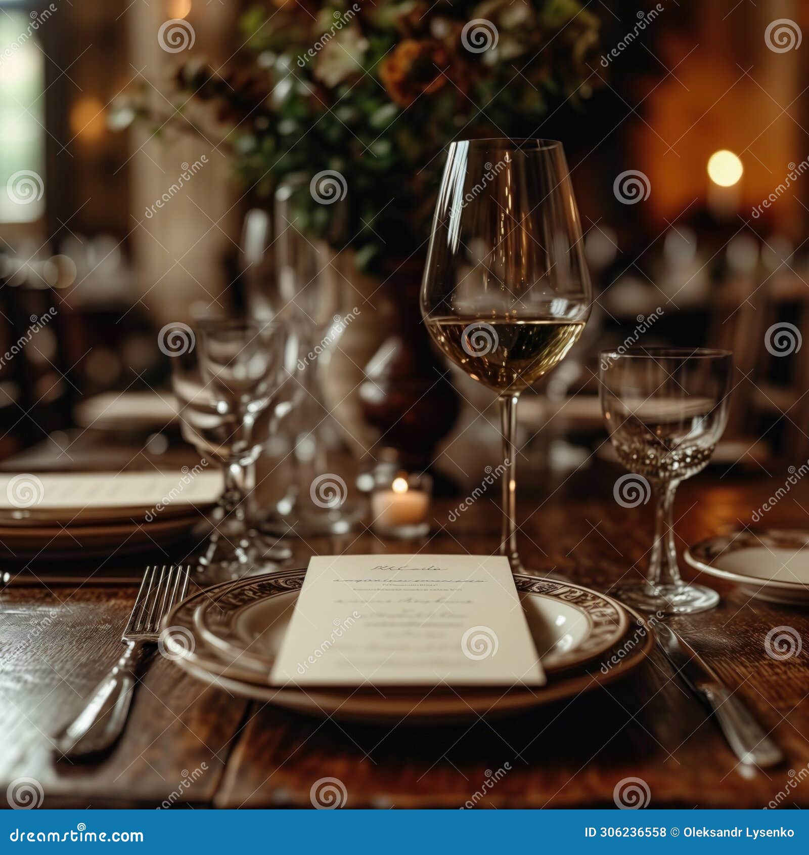 Set table with guest card stock illustration. Illustration of romantic ...
