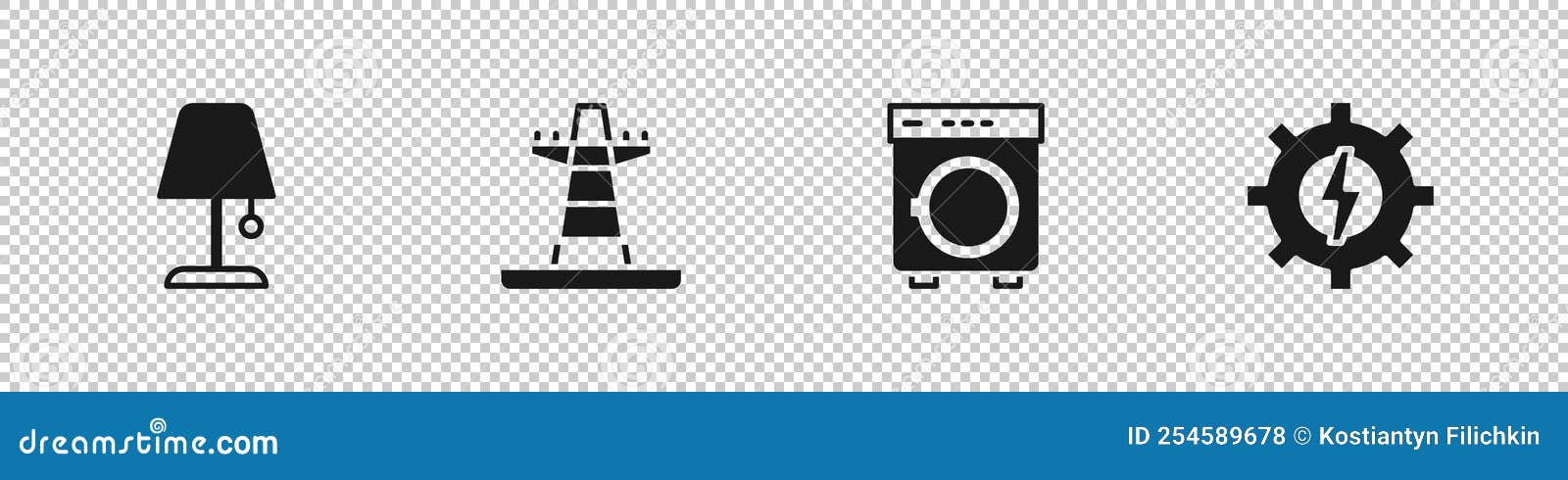 Set Table Lamp, Electric Tower Line, Washer And Gear And Lightning Icon ...