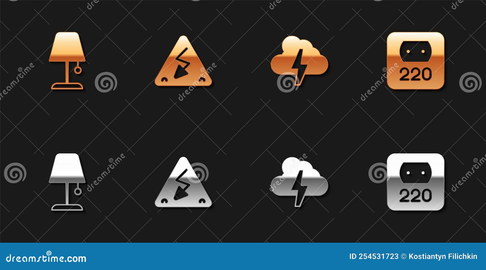 Set Table Lamp, High Voltage, Cloud and Lightning and Electrical Outlet ...