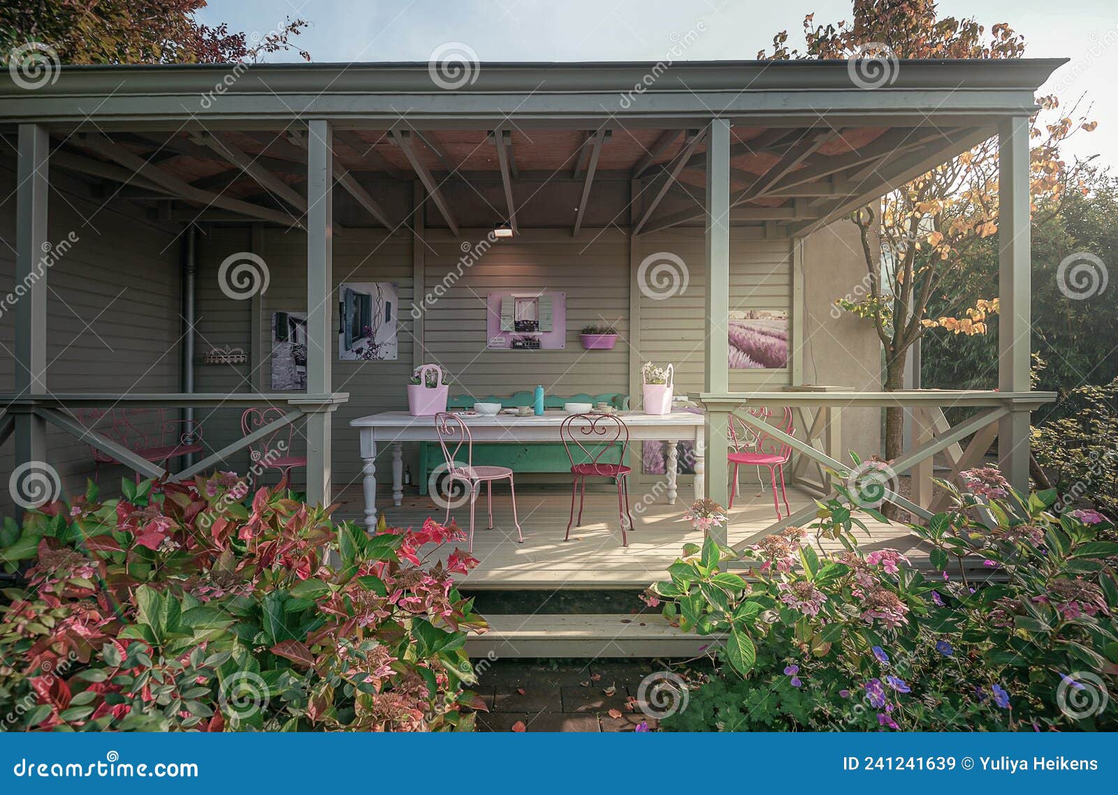 Set Table on the Porch of a Gazebo. Editorial Stock Image - Image of ...